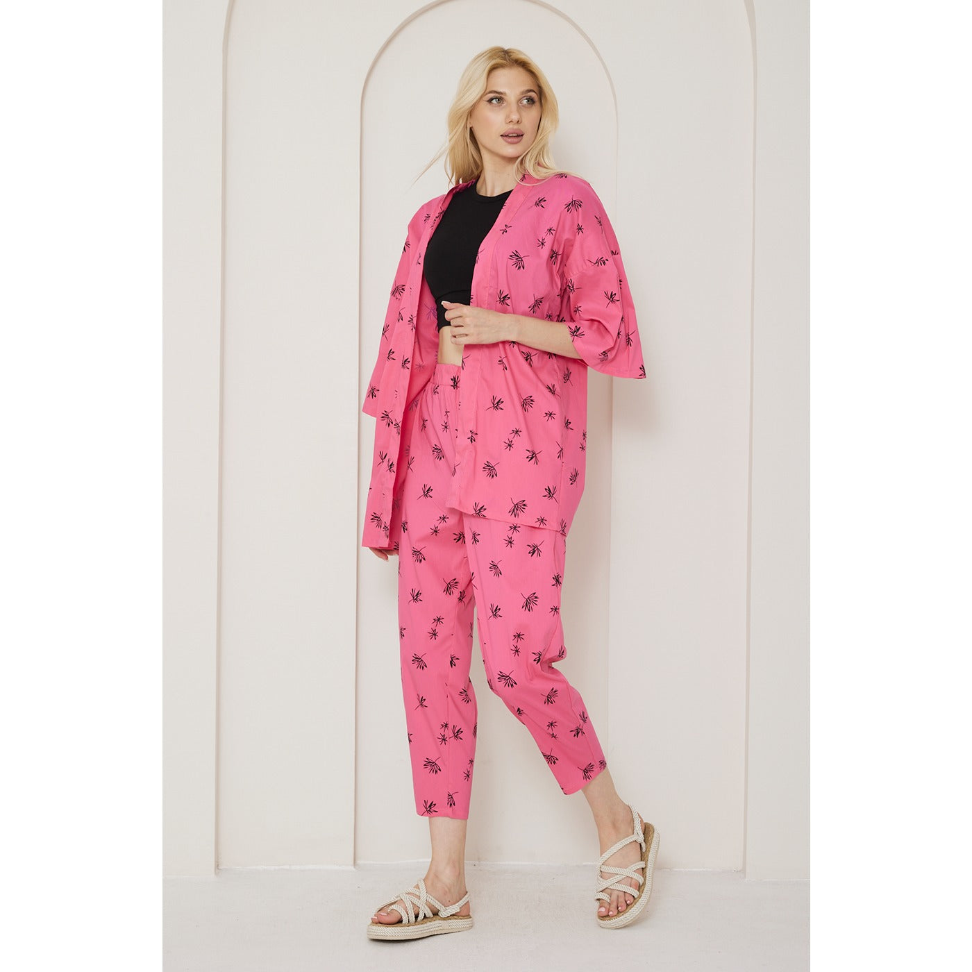 Pink Printed Kimono Matching Set – Montivo