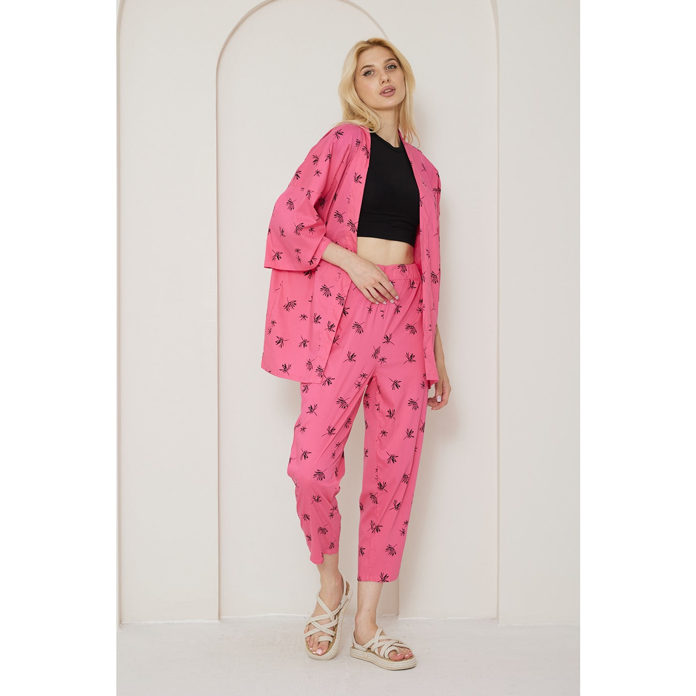 Pink Printed Kimono Matching Set – Montivo