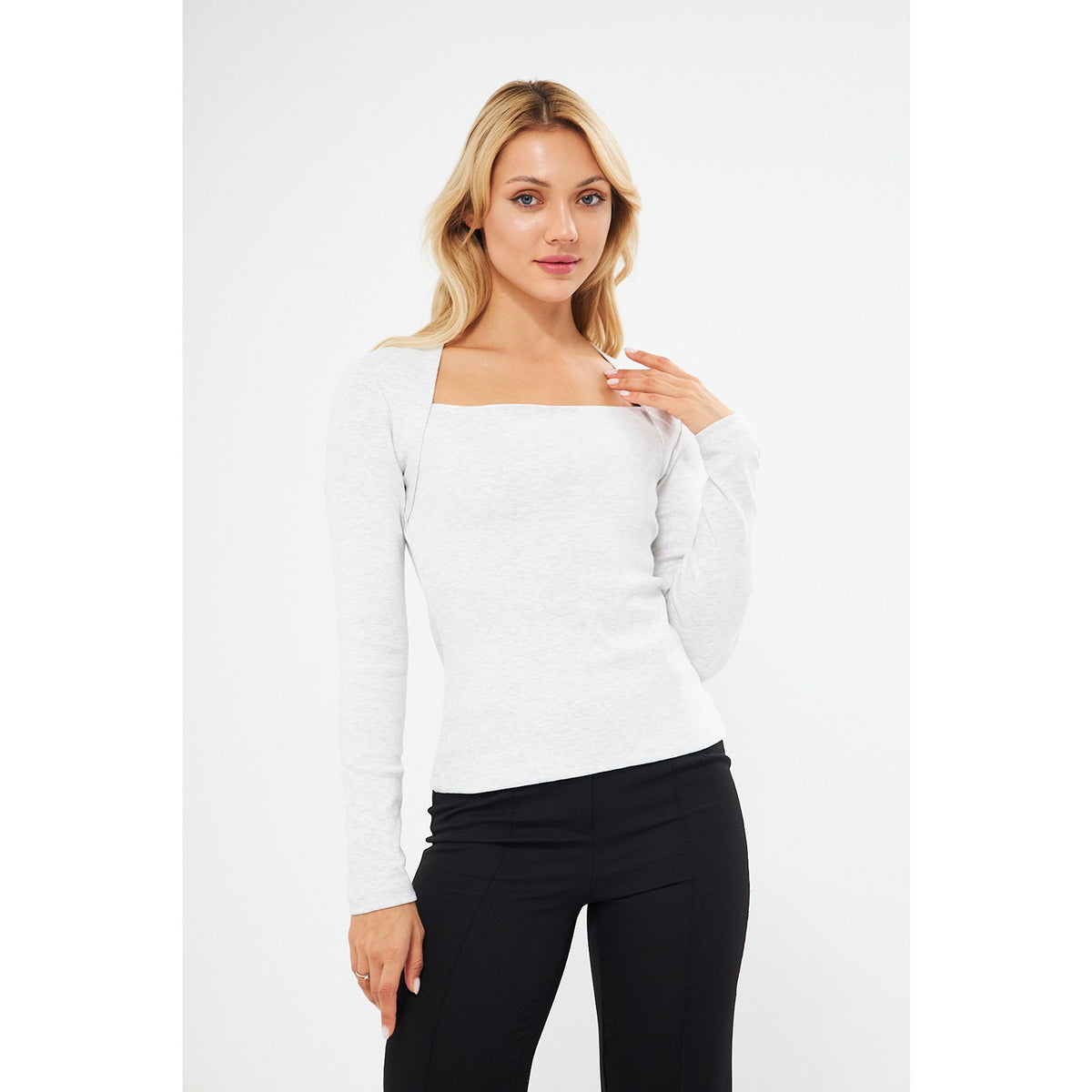 Light Grey Rib Swan Neck Top – Montivo