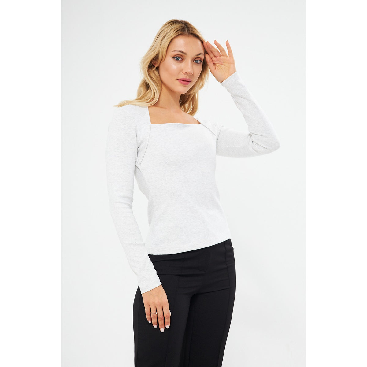 Light Grey Rib Swan Neck Top – Montivo