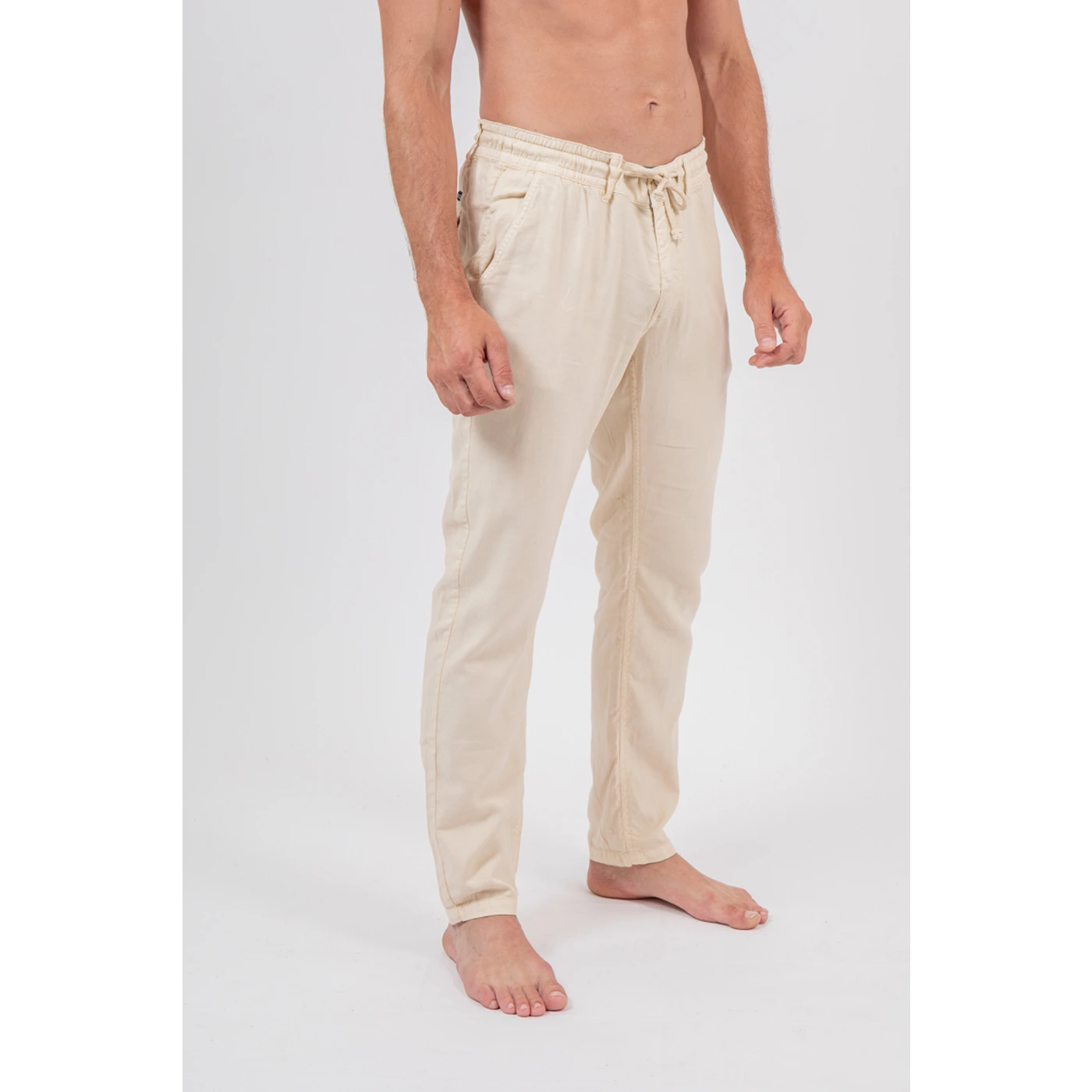 Beige Linen Men Drawstring Pants – Montivo