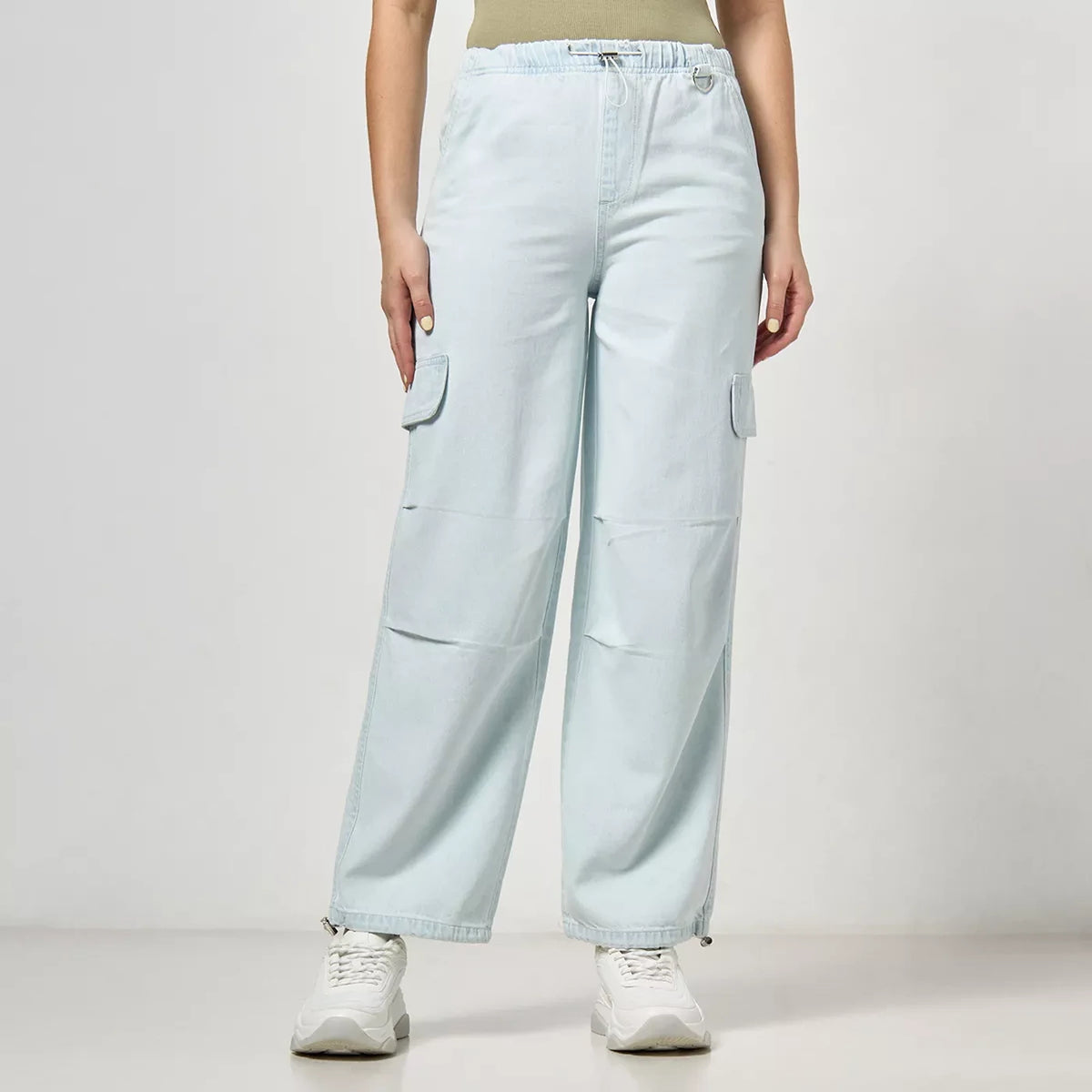 Ice Blue Plain Parachute Cargo Jeans – Montivo