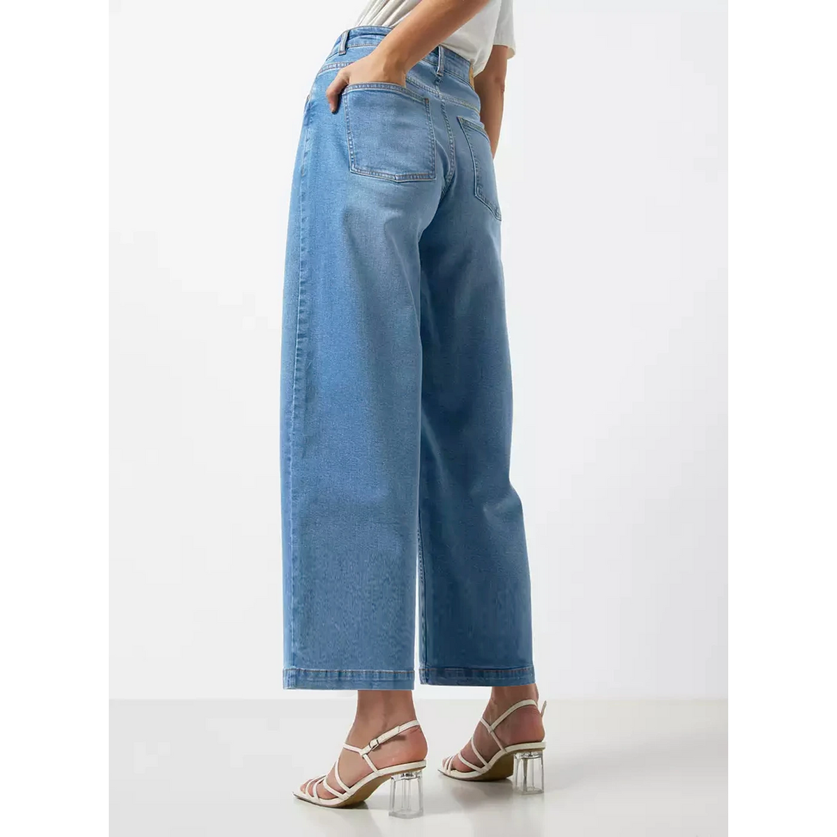 Mid Blue High Rise Wide Leg Culotte Jeans – Montivo