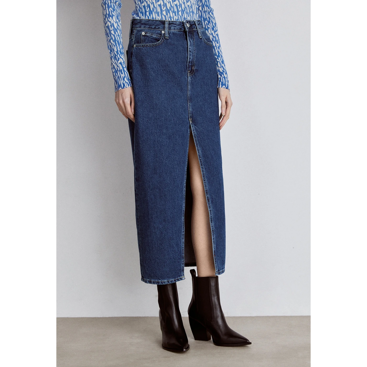 Dark Blue Denim Back Slit Skirt – Montivo
