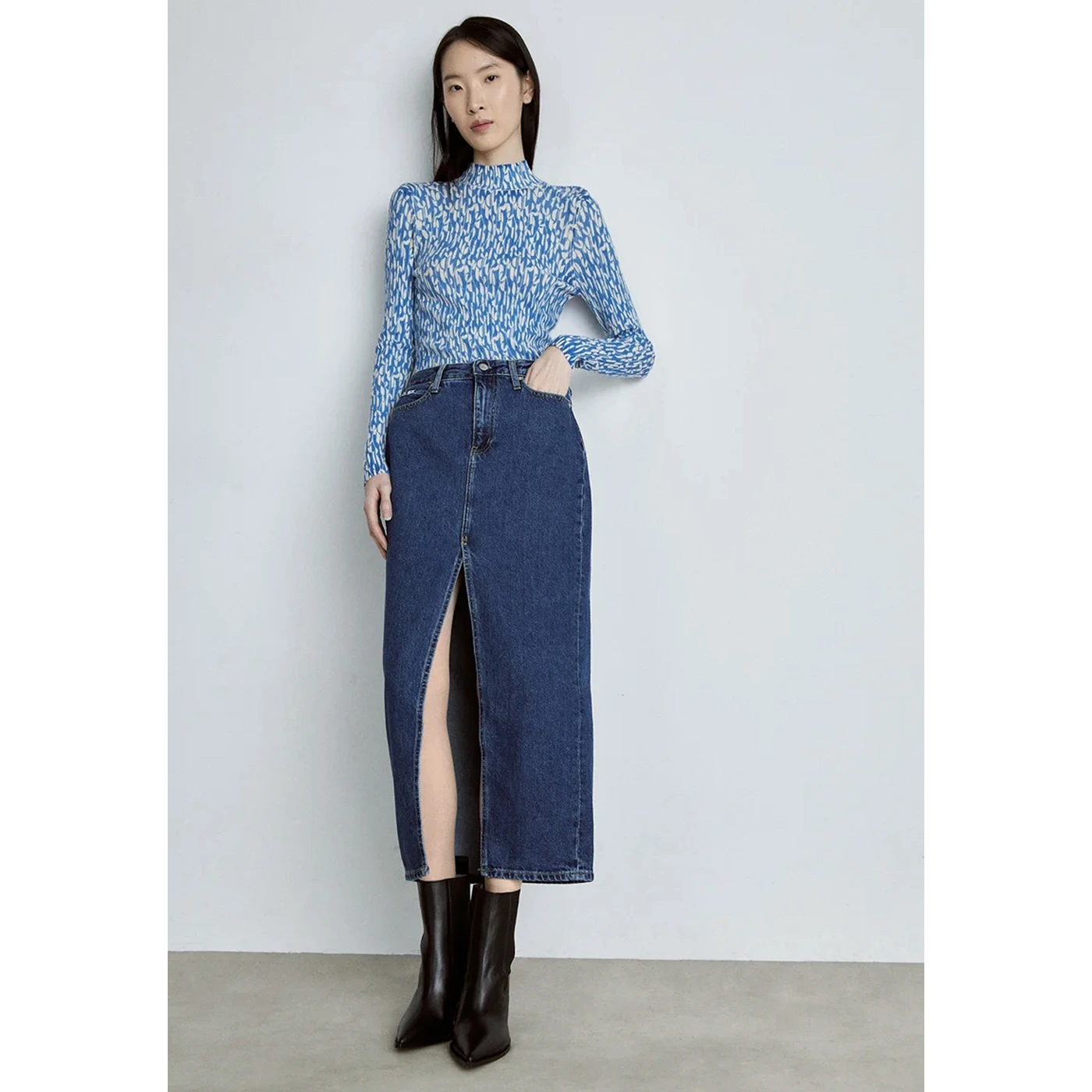Dark Blue Denim Back Slit Skirt – Montivo