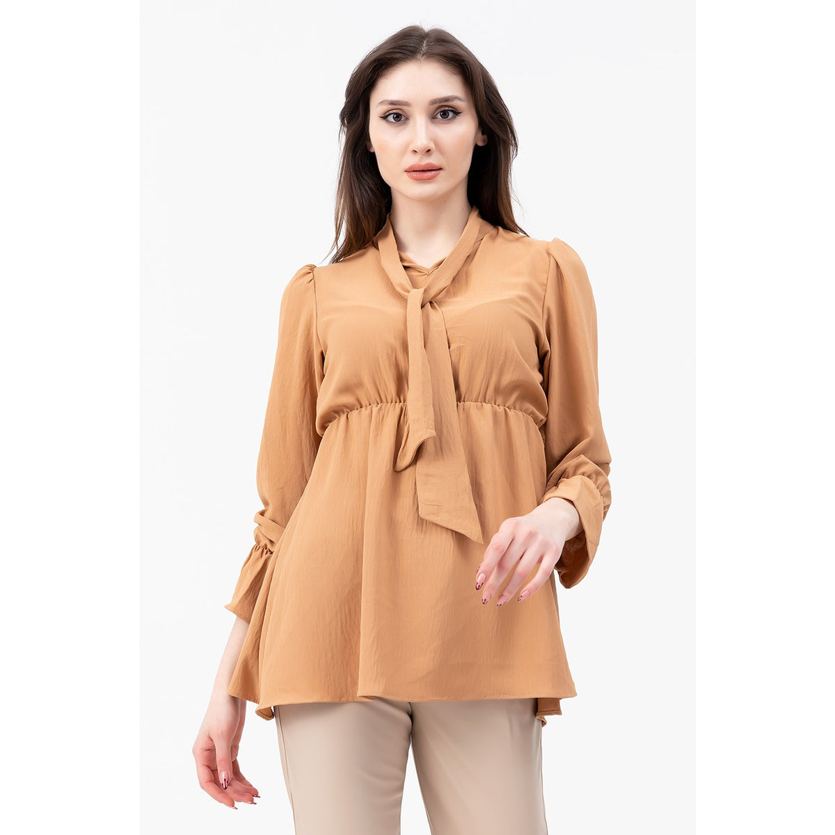 Coffee Collar Knotted Top – Montivo